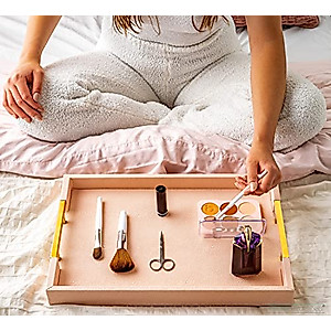 Home Redefined Modern Elegant 18"x12" Rectangle Baby Pink Tray Glossy Shagreen Decorative Ottoman Coffee Table Perfume Dresser Kitchen Serving Tray with Gold Polished Metal Handles for All Occasion's