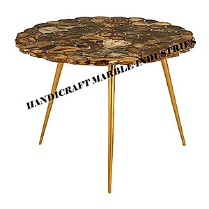 Natural Brown Agate Stone Round Wavy Edge Shape Coffee Table Top, Natural Brown Agate Stone Centre Table Top, Brown Agate Flower Shape Dining Table Top, Piece Of Conversation, Family HeirLoom