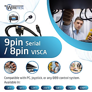 Wirenest 75ft VISCA PTZ Camera Control Cable for Sony EVI/BRC/SRG Series RS232 8 Pin Mini DIN to DB9F Serial