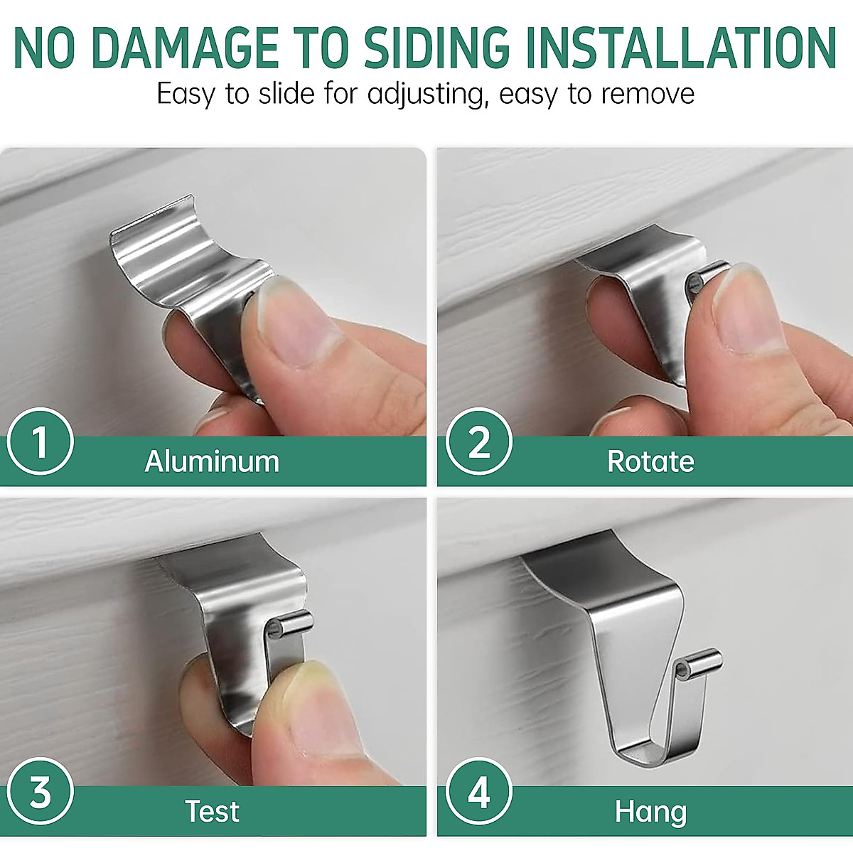 MUAKIOY Vinyl Siding Clips Hooks (20 Pack), Heavy Duty No-Drill No Hole Damage-Free Siding Hangers for Outdoor Wall Lights Wreaths Garland Hanging, Front Porch Patio Decor