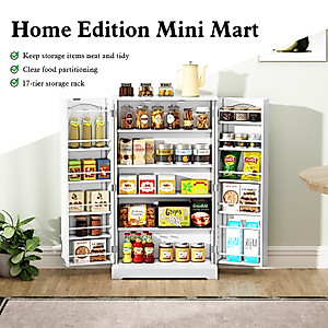 HOLTICO 41'' Freestanding Pantry Cabinet, Kitchen Pantry Storage Cabinet with Doors and Adjustable Shelves, Food Pantry Cabinet for Kitchen, Dining Room, Living Room and Garage,Snow White