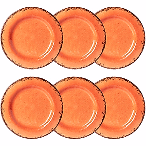 LEHAHA Rustic Farmhouse Melamine Dinner Plates Set of 6, 11 inch Lightweight Camper RV Dishes, Indoor and Outdoor Use, Reusable, Sturdy and Dishwasher Safe, Orange