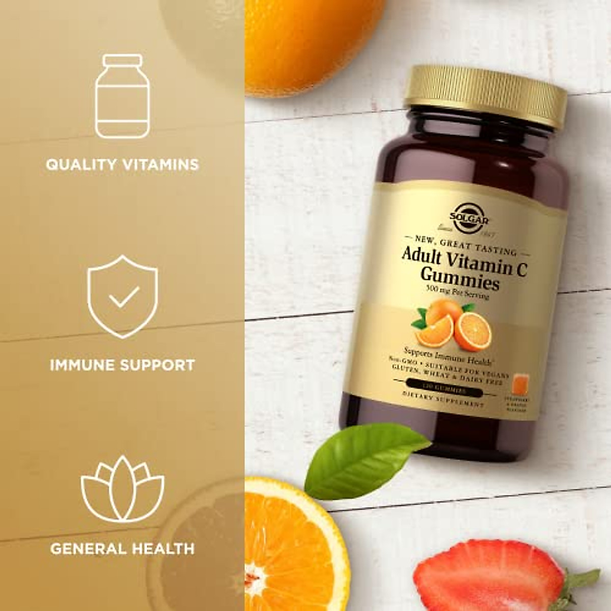 Solgar Adult Vitamin C 500 mg Gummies, Great-Tasting Strawberry Orange Flavor, Supports Immune Health, Non-GMO, Vegan, Gluten & Dairy Free, 30 Servings, 120 Count