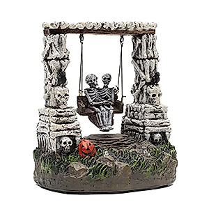 innodept12 Halloween Swinging Skeleton Figure Decor, LED Village Swing Skeleton Halloween Figurine, Swing Moves Back and Forth