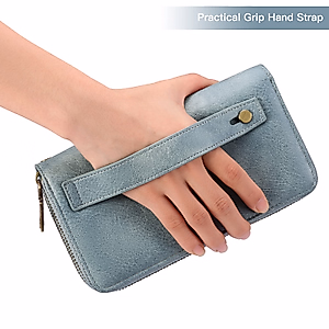GAEKEAO Wallet for Women Clutch RFID Blocking Leather Wristlet Purse Large Capacity Credit Card Holder with Grip Hand Strap