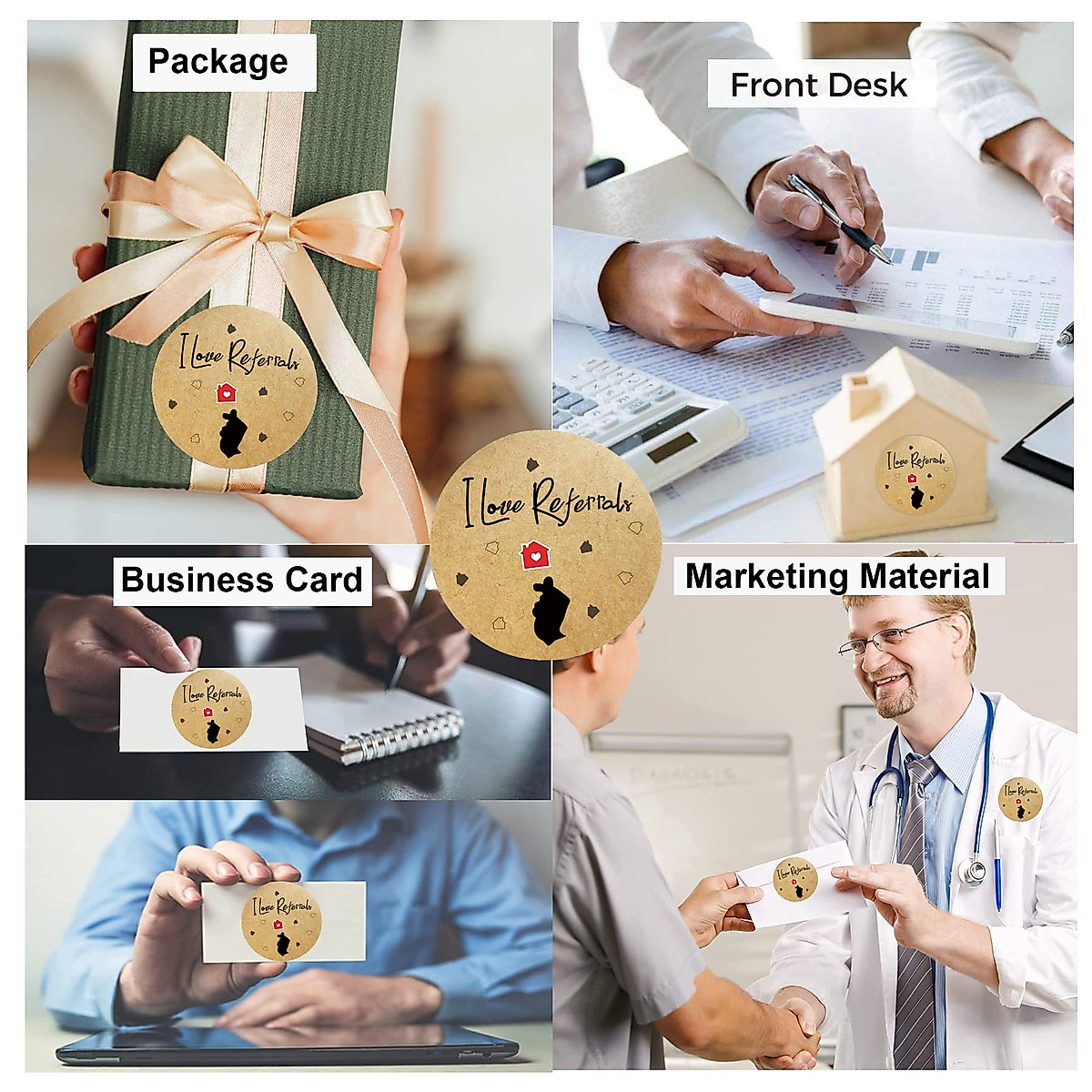 I Love Referrals Stickers 1.5 inch Natural Brown Kraft Real Estate Agents and Sales Marketing Supplies for Small Business Thank You Labels 500 pcs
