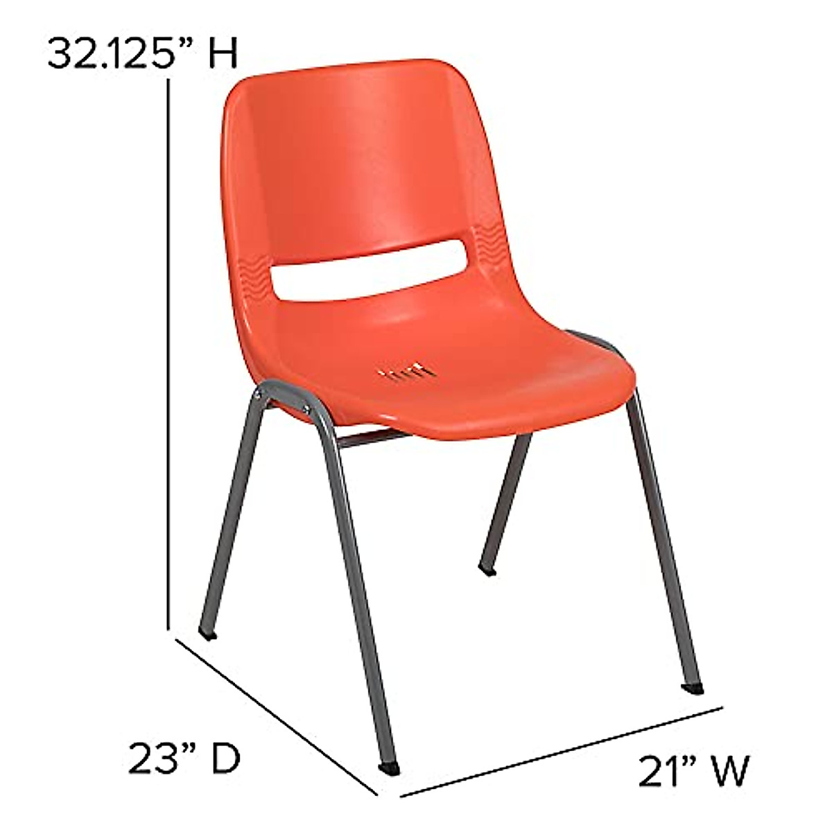 Flash Furniture HERCULES Series 5 Pack 880 lb. Capacity Orange Ergonomic Shell Stack Chair with Gray Frame