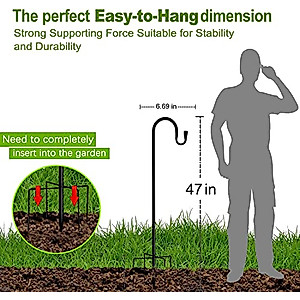 47 Inch Outdoor Shepherd Hook with 5 Prong Base(2 Packs),Adjustable Hanger for Outdoor,Garden Flower Planter,Bird Feeder,Plant Baskets (Black)