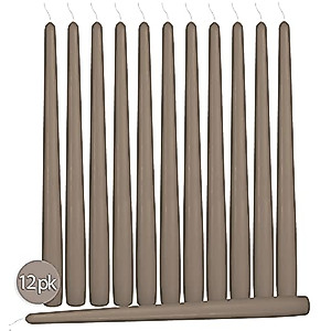 12 Pack Tall Taper Candles - 10 Inch Taupe Gray Dripless, Unscented Dinner Candle - Paraffin Wax with Cotton Wicks - 8 Hour Burn Time