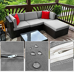 TECOSARA Outdoor Cushion Covers Replacement 10 Pcs Patio Cushion Covers fit for 4-Seater Wicker Rattan Sectional Couch Sofa Outdoor Cushion Slipcovers Set Seat and Back Cover Only, Grey