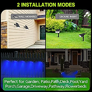 AOUNQ Solar Spot Lights Outdoor Landscape Lighting Blue, [64 LEDs/1000 Lumens/3 Modes] 2-in-1 Solar Outdoor Lights, IP67 Solar Spotlights Outdoor Waterproof Pathway Garden Lights for Yard Tree, 2 Pack