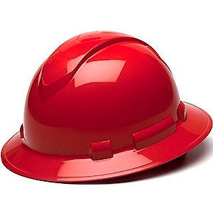 Pyramex Ridgeline Full Brim Hard Hat, 4-Point Ratchet Suspension, Red