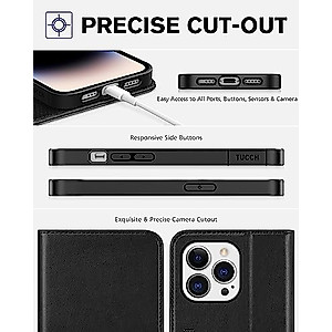 TUCCH Case Wallet for iPhone 14 Pro 6.1", [3 Card Holder] Slots Folio PU Leather Cover, [RFID Blocking] Stand Flip Case with [TPU Shockproof Interior Case] Compatible with iPhone 14 Pro, Classic Black