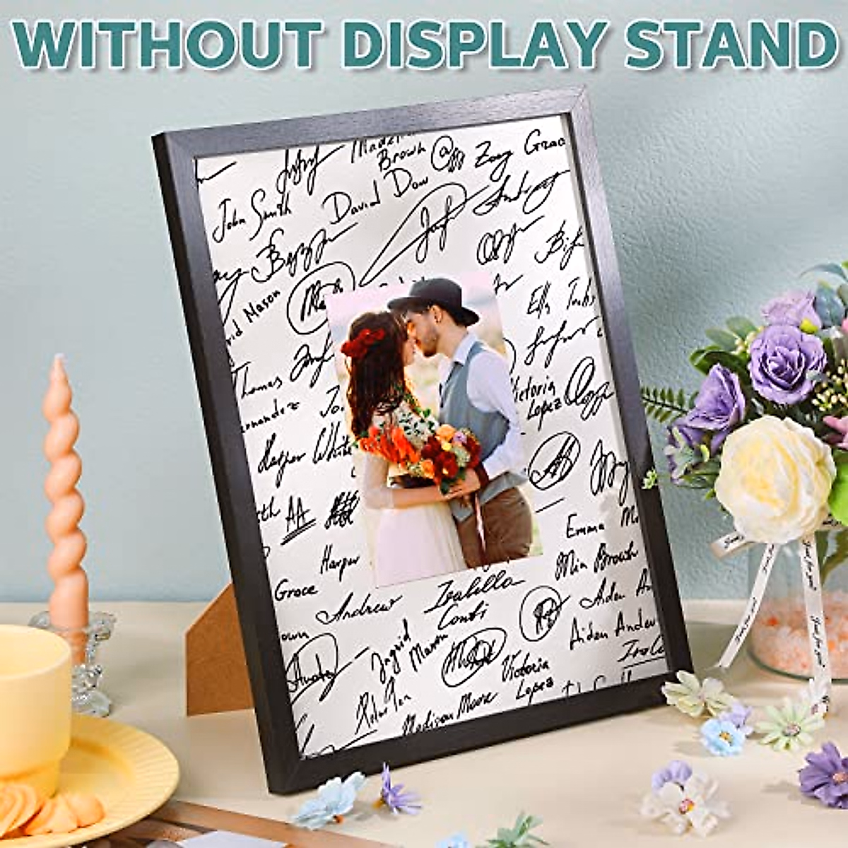 Tatuo 11 x 14 Inch Signature Picture Frame Wedding Signature Board Picture Frame with 5 x 7 Inch White Mat and Black Iron Display Stand Autograph Photo Mat with Frame for Wedding Birthday (Black)