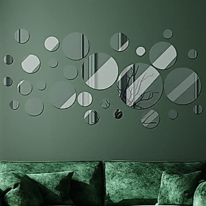 28 Pcs Real Glass Round Mirror Tiles Frameless Round Wall Mirrors Glass Mirror Tiles Round Wall-Mount Mirrors with Acrylic Double Sided Adhesive for Bedroom Bathroom Craft Decor (2/3/4/6/8/10 Inches)