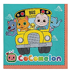 Amscan Cocomelon Paper Party Napkins - 6.5" x 6.5" | Multi-color | Pack of 16