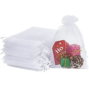 HRX Package 100pcs White Organza Bags, 4 x 6 inches Christmas Wedding Favors Gift Drawstring Bags Jewelry Pouches Candy Mesh Pouches