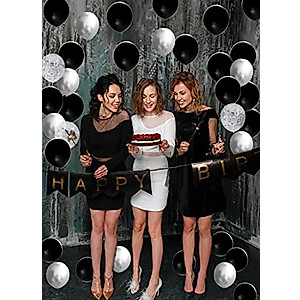 50 Pcs 12 Inches Black and Silver Balloons, Silver Confetti Balloons, Black and Silver Metallic Chrome Balloons, Black and Silver Birthday Party Decorations, New Years Eve Party Decorations