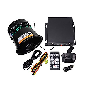 YHAAVALE 9200D Amplifier Police Siren & Black Round Bell Cone Speaker,DC12V,100W,Wireless Double Remote Control,Hands-Free,Multi-Tones,Microphone,Emergency Electronic Loudspeaker PA System for Car