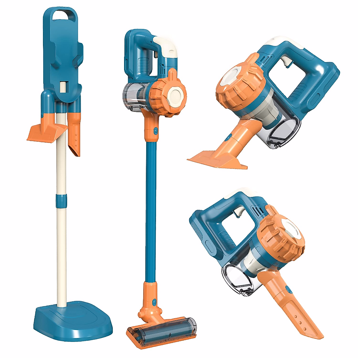 Qizfun 3-in-1 Kids Vacuum That Really Works, Toddler Toy Vacuum Cleaning Set for Children Aged 3+, includes Working Suction for Realistic Play (Orange/Blue)