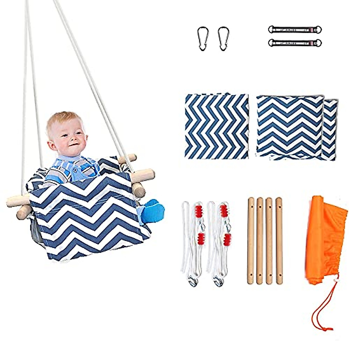 Secure Baby Hanging Swing Seat Chair for Toddler, Baby Swings for Infants, Baby Swing Outdoor Indoor Swing for Toddlers, Canvas Toddler Swing With Soft Backrest Cushion and PE Rope, Baby Hammock Chair