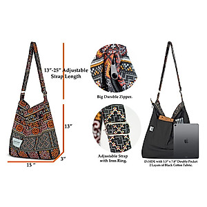 Your Cozy Women's Retro Large Size Cotton Shoulder Bag Hobo Crossbody Handbag Casual Tote For Shopping and Travel (Black)