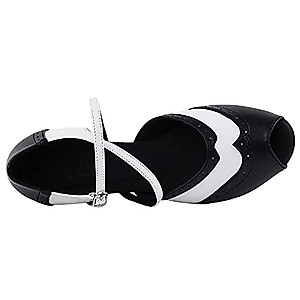 Very Fine Dancesport Shoes Very Fine Ladies Ballroom Salsa Latin Practice Dance Shoes C6035 & 2008 Black White Leather Low Heel Comfortable (C6035 1.6In Cuban Heel, Numeric_7)