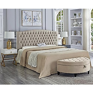24KF Velvet Upholstered Tufted Button King Headboard and Comfortable Fashional Padded King/California King Size headboard-Taupe