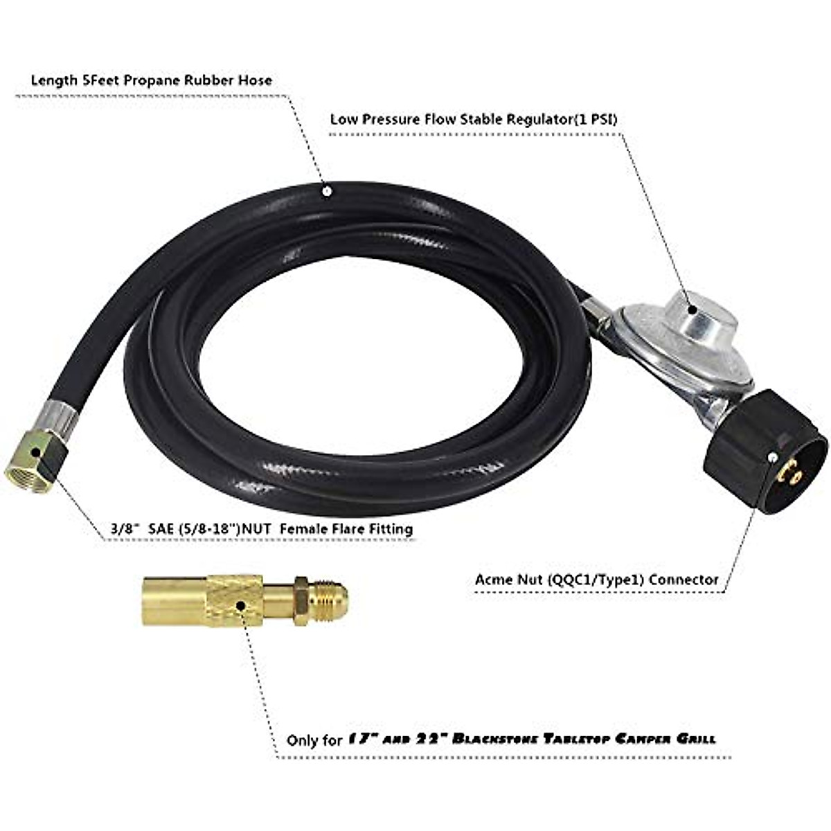 METER STAR Low Pressure 3/8' Male Flare Adapter Conversion Fitting for Blackstone Tabletop Grill - 17 Inch and 22 Inch Portable Gas Griddle
