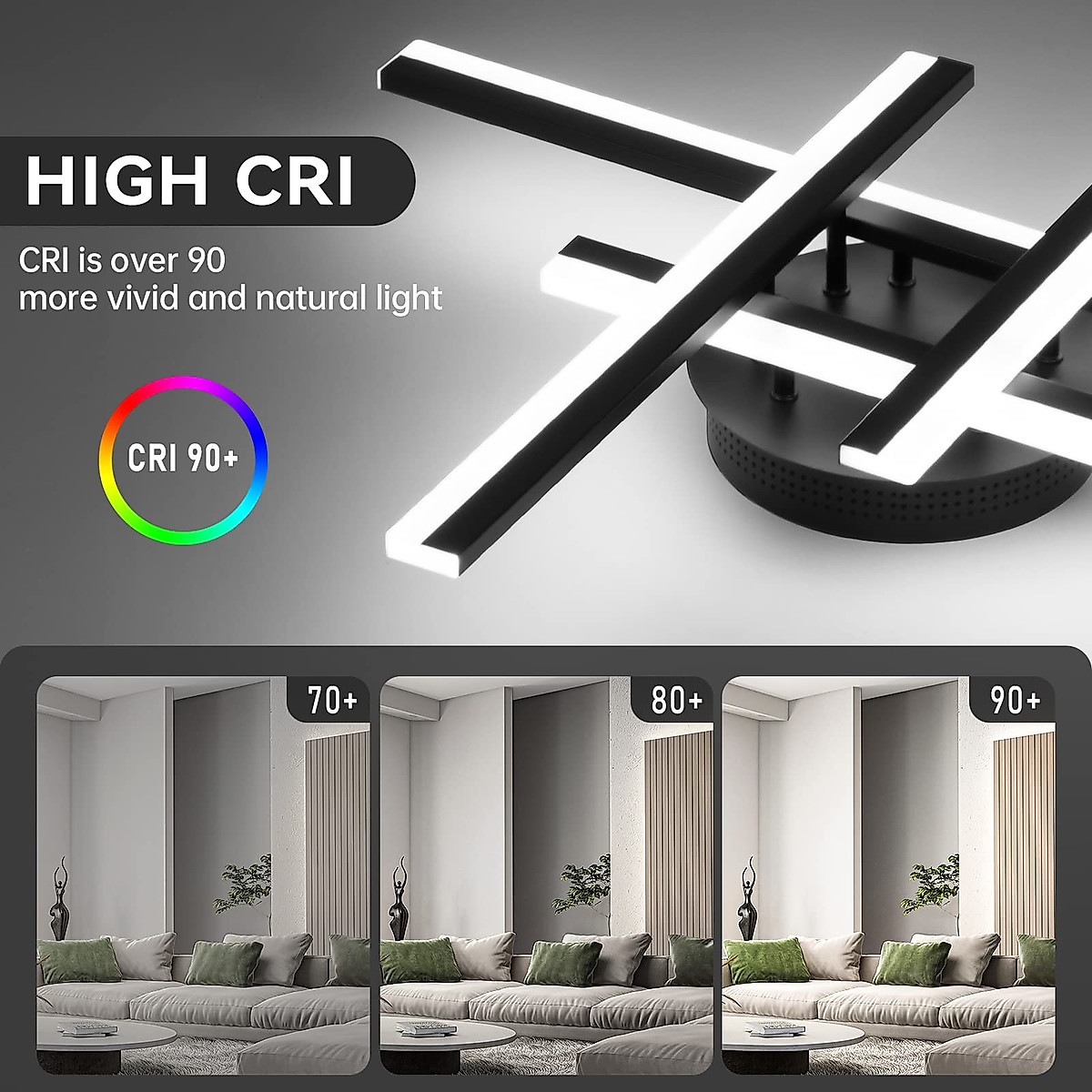 CANEOE Modern Led Ceiling Light, 4-Lights Dimmable Led Ceiling Light Fixture with Remote Control, 40W Black Flush Mount Chandelier Ceiling Lamp for Living Room Bedroom Kitchen Office