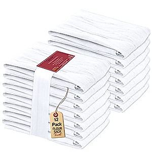 RUVANTI Flour Sack Towels 12 Pack 28"x28", Ring Spun 100% Cotton Flour Sack Dish Towels, Machine Washable, Absorbent Tea Towels - Flour Sack Kitchen Towels for Drying & Cleaning - White