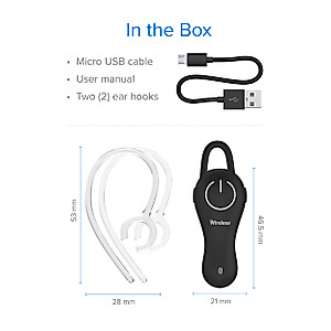 Just Wireless Bluetooth Wireless Headset Handsfree One-Ear Headphone Earbud - Compatible with Apple iPhone (XS, XS Max, XR, X, 8, 8 Plus), Android Cell Phones (Samsung Galaxy) and more