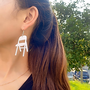 Chair Earrings Acrylic Folding Chair Earrings Chair Movement Earrings Fun Chair Dangle Drop Earrings For Women (White)