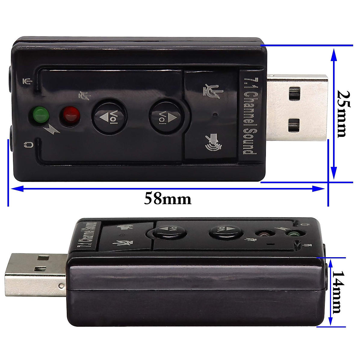 zdyCGTime Hi-Speed USB 2.0 7.1-Channel Virtual USB 3D Stereo Audio Adapter External Sound Card with 3.5 mm Audio and Microphone Ports, Internal Amplifier and Volume Controls