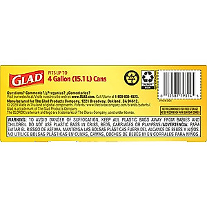 Glad Small Drawstring Trash Bags with Clorox, 4 Gallon Grey Trash Bags, Lemon Fresh Bleach Scent, 34 Count (Package May Vary)