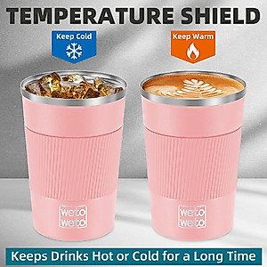 WETOWETO 12 oz Insulated Coffee Cup, Spill Proof Travel Coffee Mug, Vacuum Stainless Steel Coffee Tumbler, Coffee Mug with Lid, Portable Thermal Mug, Reusable Travel Coffee Cup(Pink)