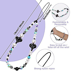 TIESOME Beaded Phone Lanyard, Cell Phone Charm Wrist Strap Heart Clay Beads Keychain for Men Women Cell Phone String Strap