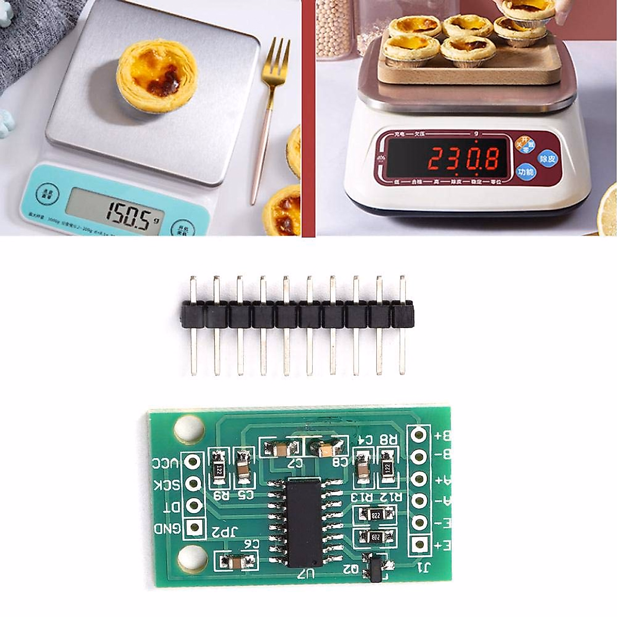 Load Cell Amplifier, 5Pcs HX711 Dual-Channel 24 Bit Weight Weighing Load Cell Conversion Module Accessory with Pin Header, Pressure Sensor
