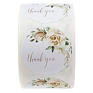 Cream & Taupe Watercolor Floral Thank You Labels / 500 Thanks Wedding Stickers / 1.5" Elegant Envelope Seals/Anniversary Thank You Stickers/Made in The USA