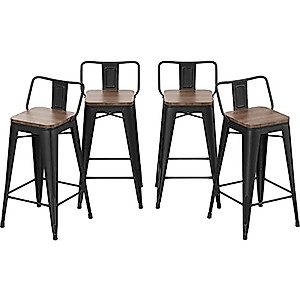 Changjie Furniture 24 Inch Bar Stools Counter Height Bar Stools Industrial Metal Barstools Set of 4 for Home Kitchen (24 inch, Black)
