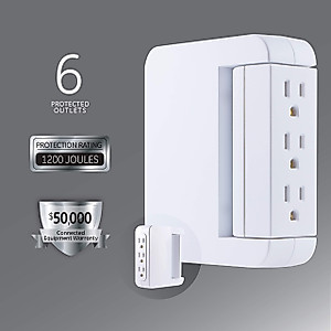 GE Pro 6 Outlet Wall Tap Surge Protector, Side Access, Power Outlet Adapter, 1200 Joules & Pro Side-Access Swivel Surge Protector, 6-Outlet Wall Tap, 3 Prong, 1200 Joules, 120V AC, 15A, 1800W, White