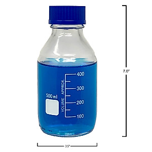 Karter Scientific 500ml Glass Round Media Storage Bottles with GL45 Screw Cap, Borosilicate Glass, 251M6 (Pack of 12)