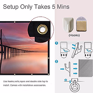 Projector Screen, 120 inch Portable Foldable Projection Screen 16:9 HD 4K Indoor Outdoor Projector Movies Screen with Carrying Bag for Home Theater Camping and Recreational Events