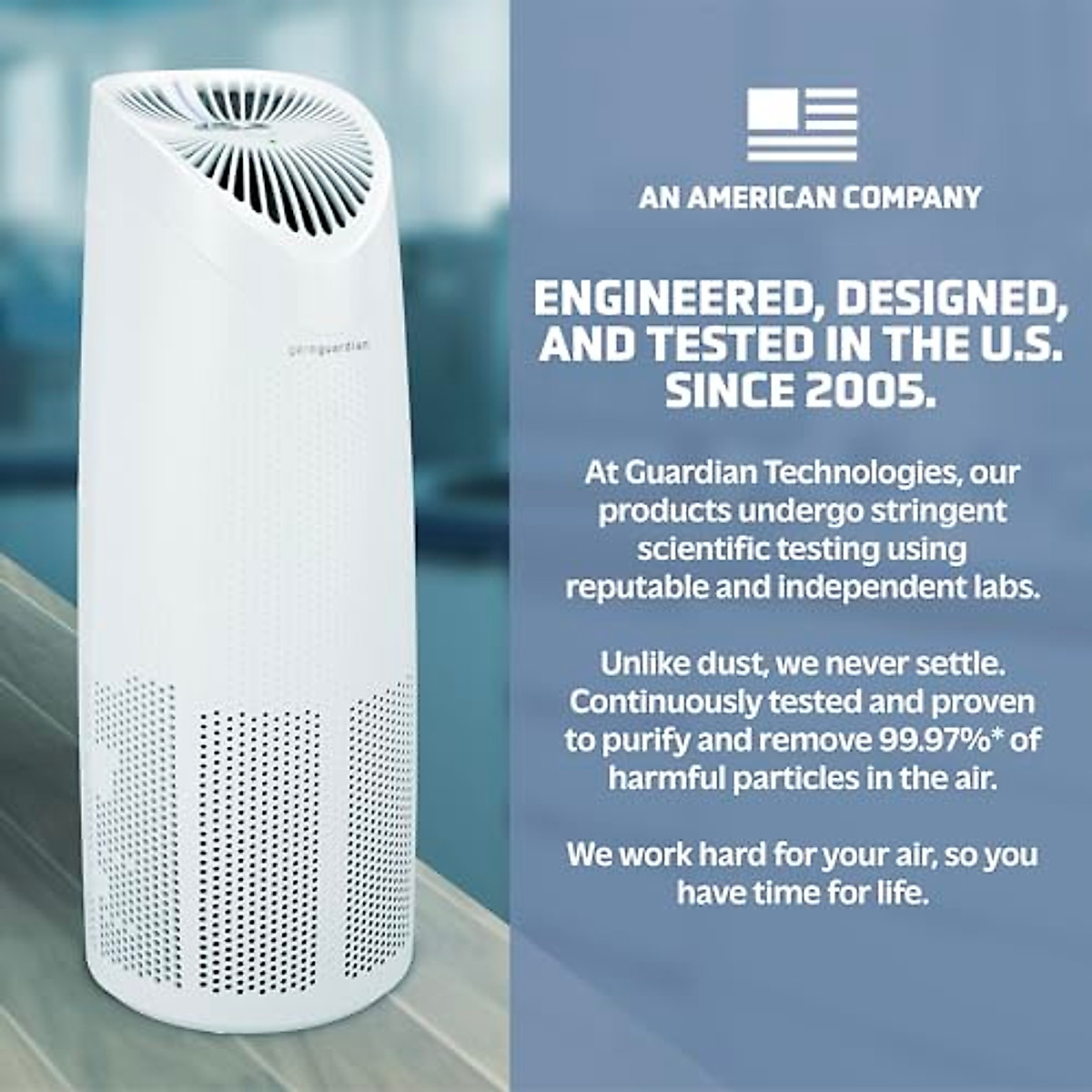 GermGuardian Air Purifier with HEPA Filter, Removes 99.97% of Pollutants, Covers Large Room up to 750 Sq. Foot Room in 1 Hr, UV-C Light Helps Reduce Germs, Zero Ozone Verified, 22", White, AC4625WDLX