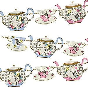 Talking Tables Truly Alice Hanging Teapot Bunting (13 Ft.) for a Tea Party, Multicolor