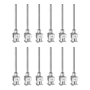 HARFINGTON 12pcs 16Gauge Stainless Steel Dispensing Needles, 1" All Metal Glue Needle Tube Blunt Tips Luer Lock for Thick Liquids, Ink, Glue, Lab Use