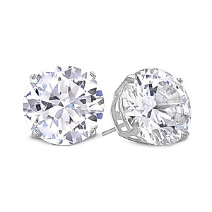 KEZEF Sterling Silver Cubic Zirconia Stud Earrings for Women & Men – Premium S925 Silver Studs – Hypoallergenic – CZ Silver Earrings - Size 12mm