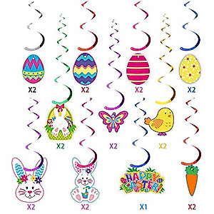 Easter Hanging Swirl Ceiling Decorations Easter Egg Bunny Hanging Swirl Foil Decorations for Home Office School Easter Party Ornaments Favors Supplies 30CT