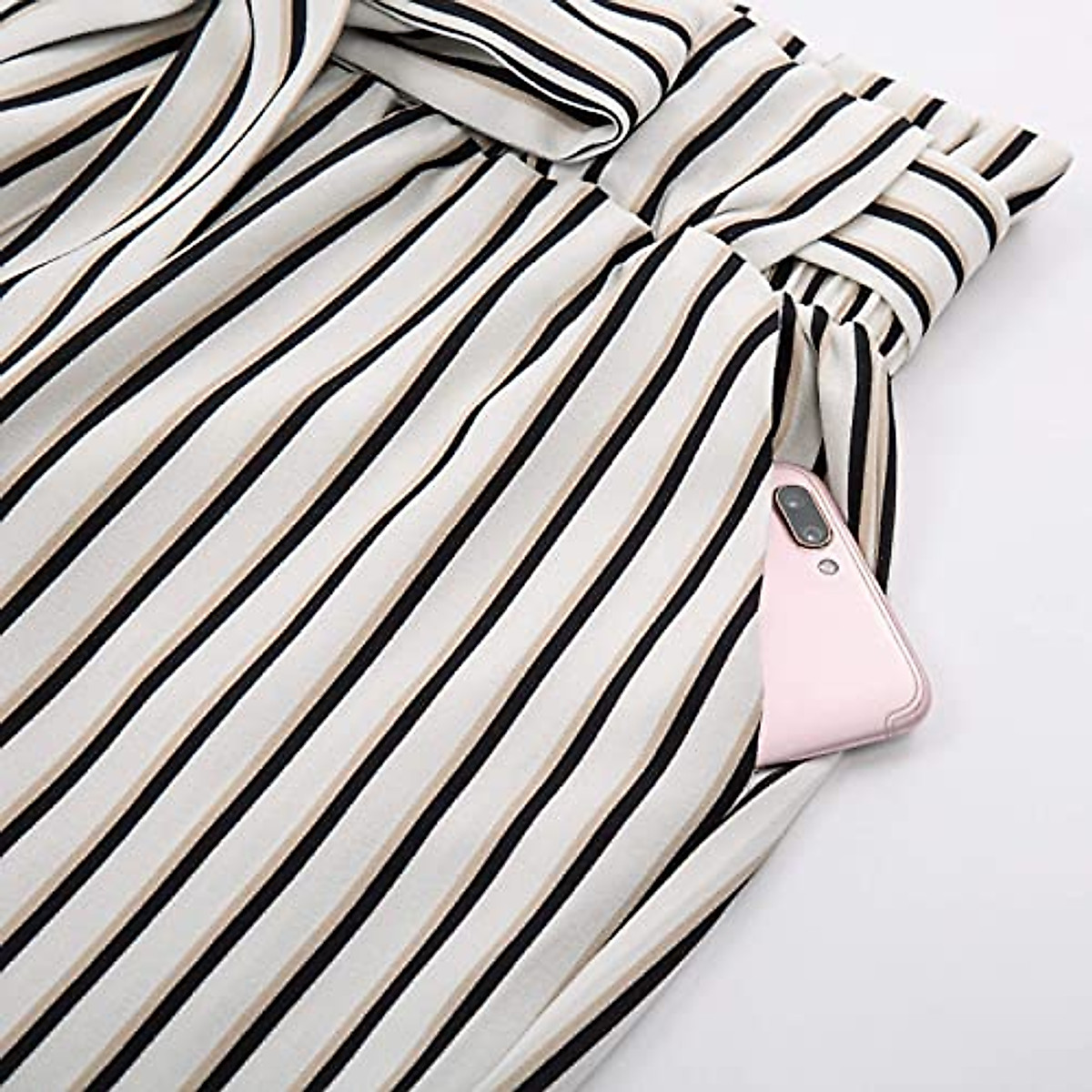 GRACE KARIN Women's Frilled Waist Striped Print Work Pants for Office Business with Belt