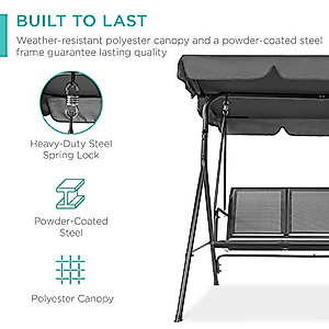 Best Choice Products 2-Seater Outdoor Adjustable Canopy Swing Glider, Patio Loveseat Bench for Deck, Porch w/Armrests, Textilene Fabric, Steel Frame - Gray